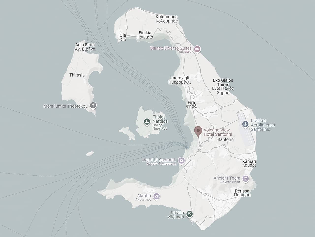 Location & Access | Volcano View Hotel in Fira | Fira Hotels & Villas